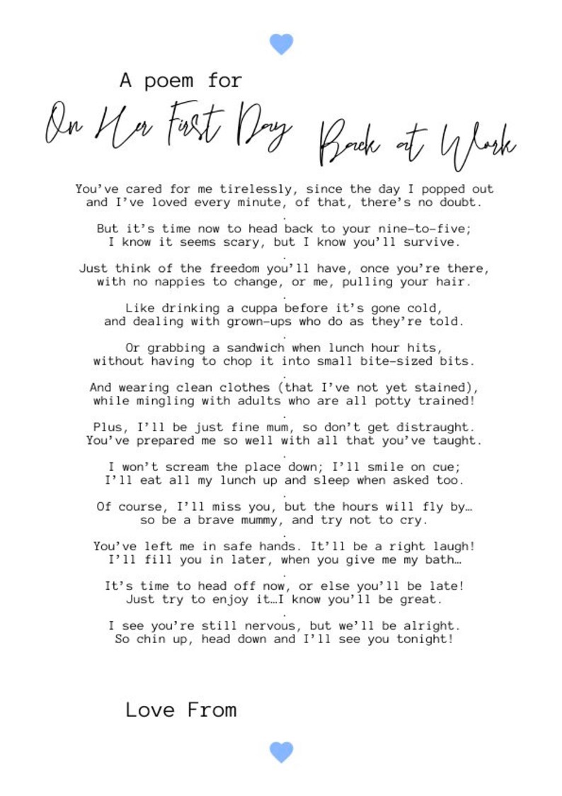 GIFT - Return to Work - End of Maternity - Digital Download - BLUE - Etsy
