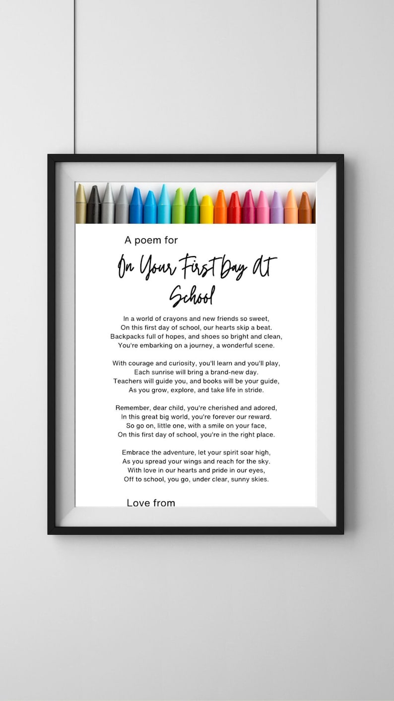 Personalized First Day at School Poem - Instant Downloadable Poem - Etsy