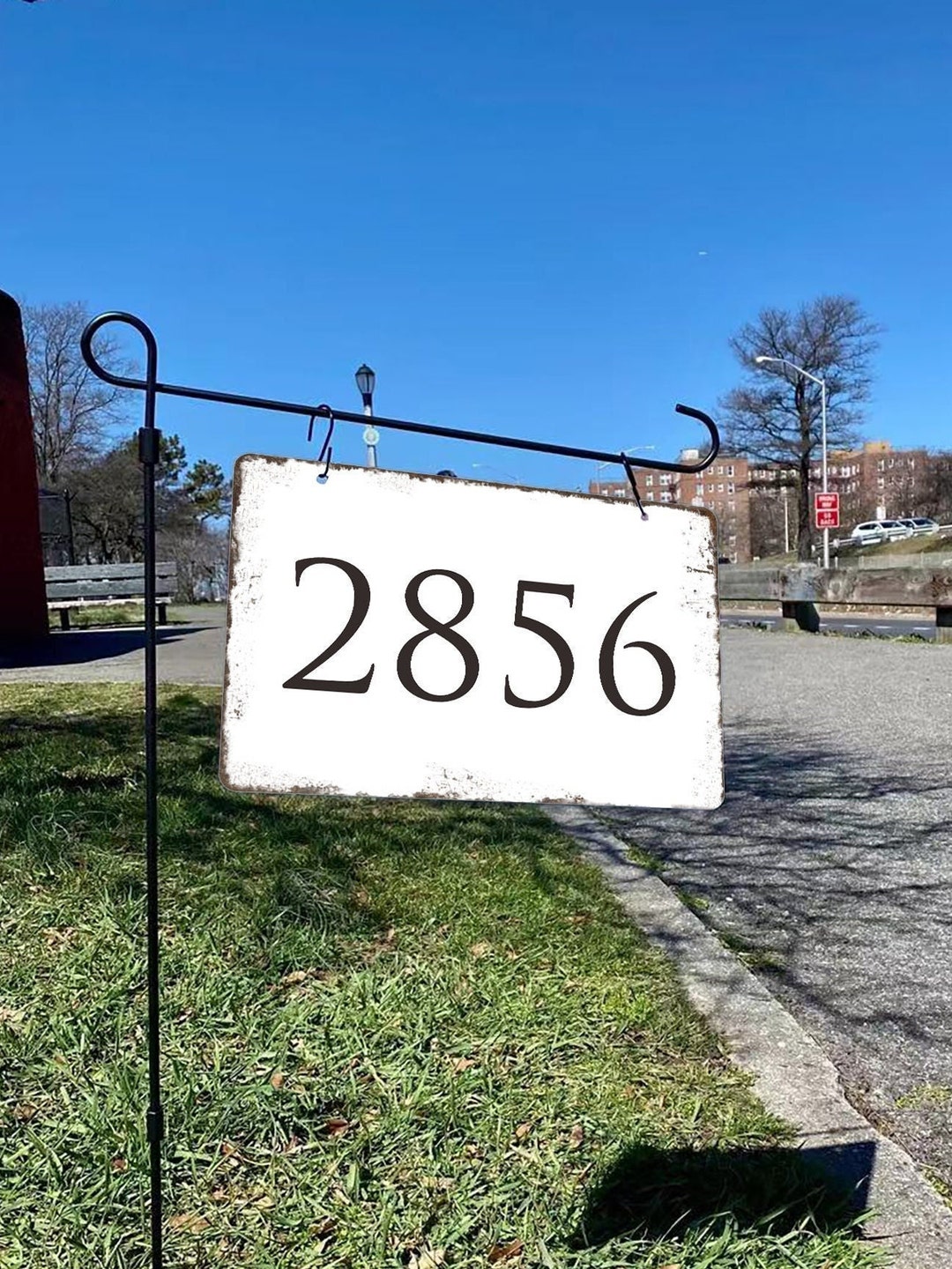 Custom Hanging Address Sign, Personalized Yard Sign, Rustic Garden Flag ...