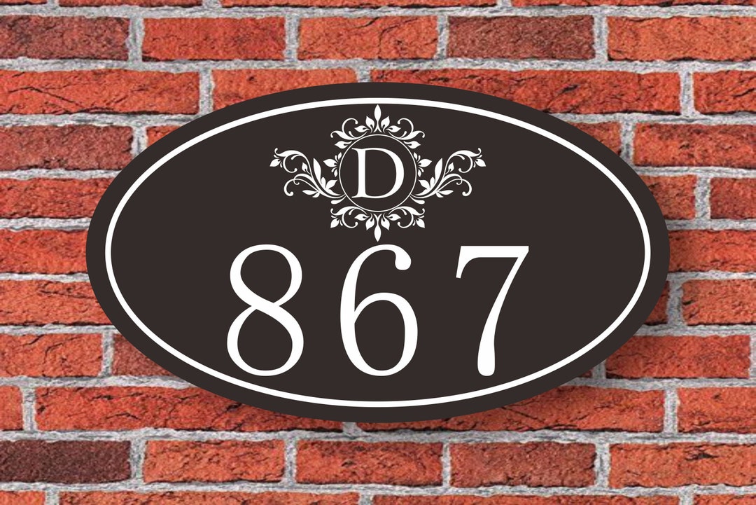 Initial With House Number, Monogram House Numbers Sign, Family Address ...