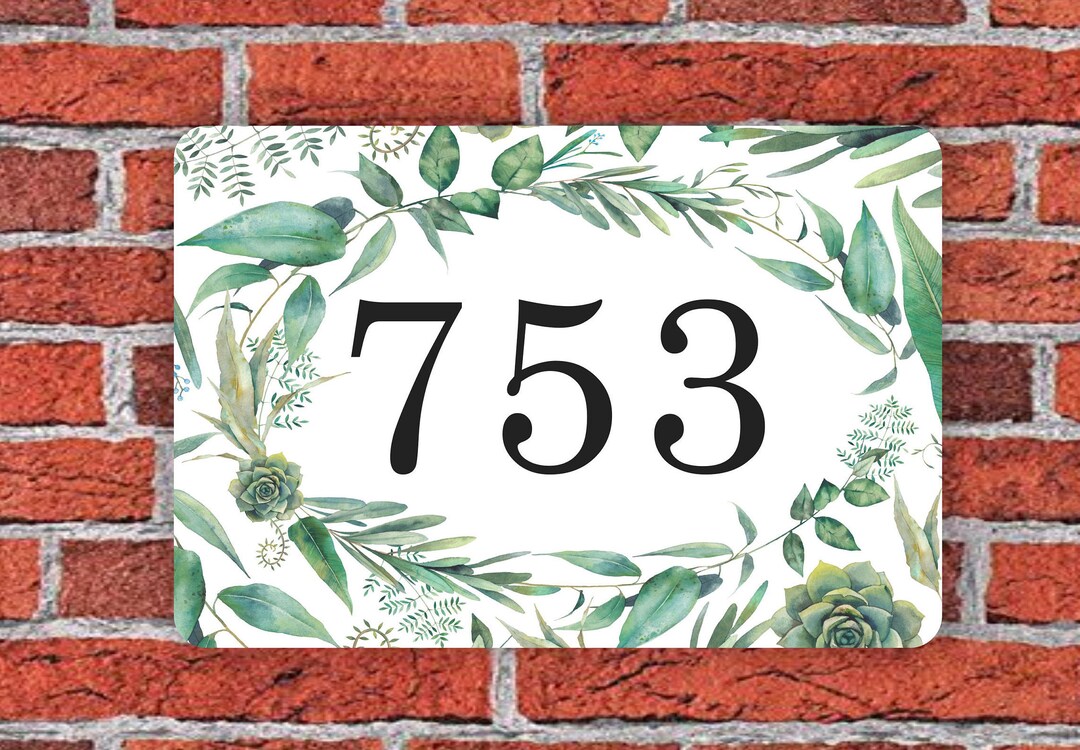 Floral House Number Sign, Green Address Plaque, Custom House Number ...