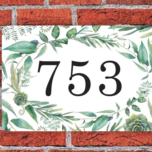 Floral House Number Sign Green Address Plaque Custom House - Etsy