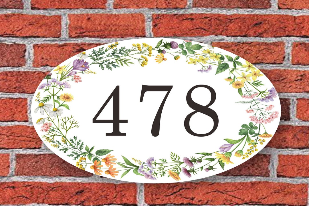House Numbers, Colorful Flower House Number Sign, Custom Address Plaque ...