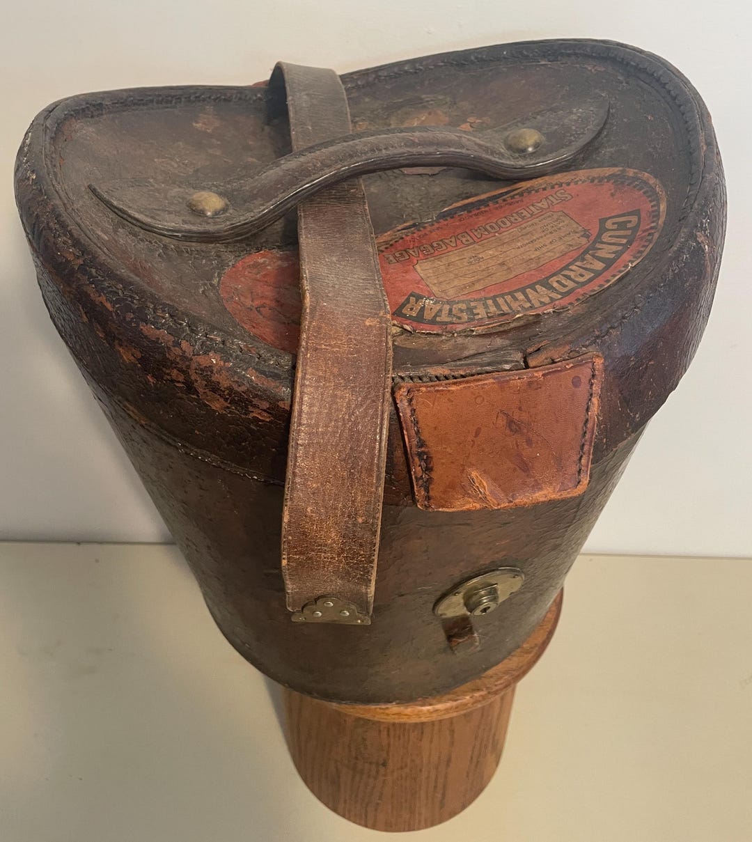 Vintage Cunard White Star Line Leather Top Hat Box With Travel Stickers ...