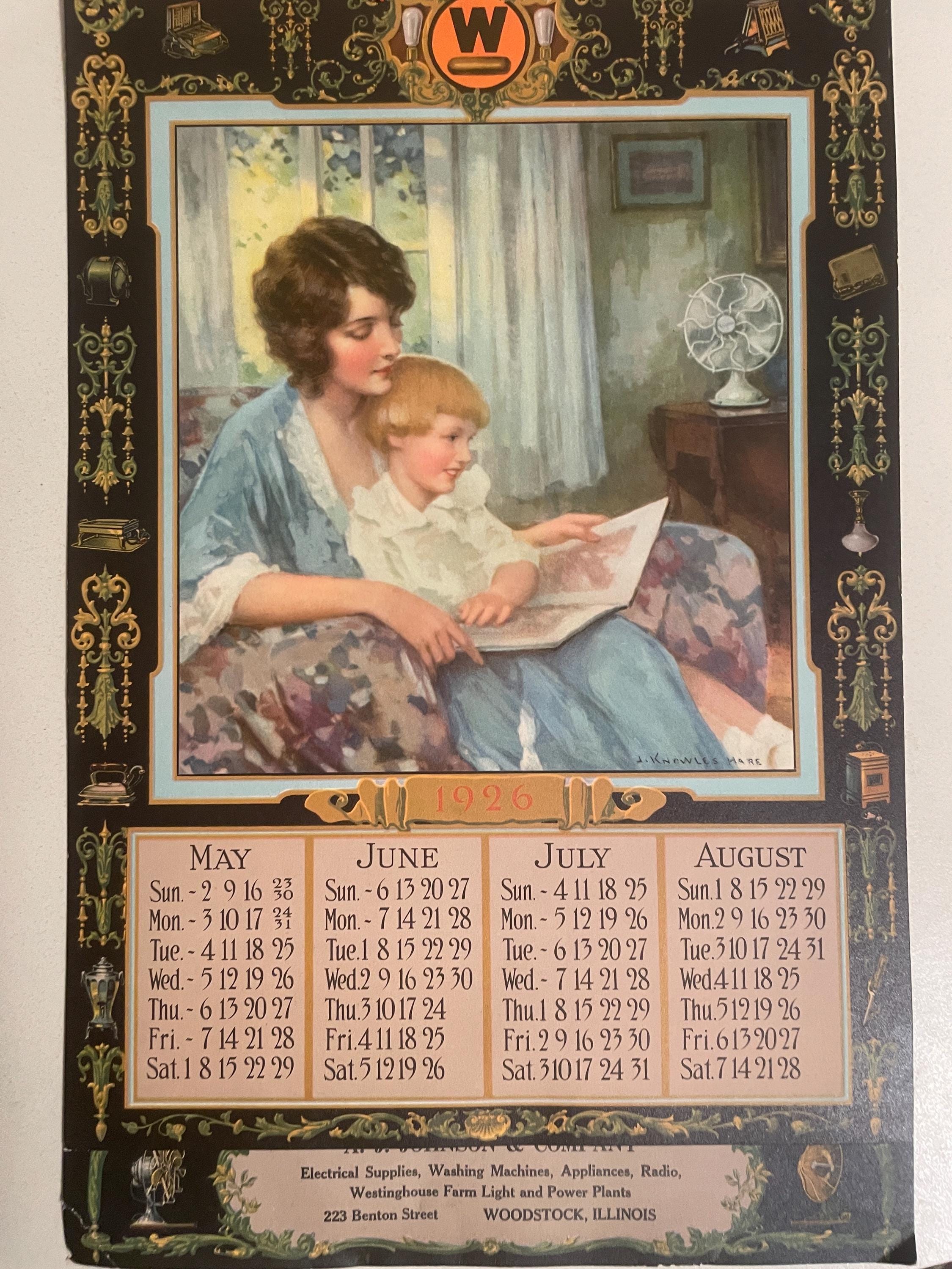 1926 Advertising Calendar W/ Original Art & Housekeeping Tips Vintage ...