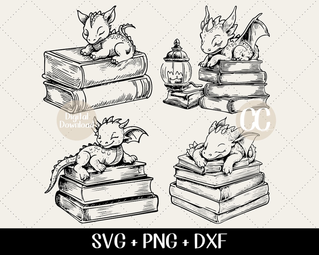 Book Dragons Bundle SVG PNG DXF, Books and Dragons Svg, Stack of Books ...
