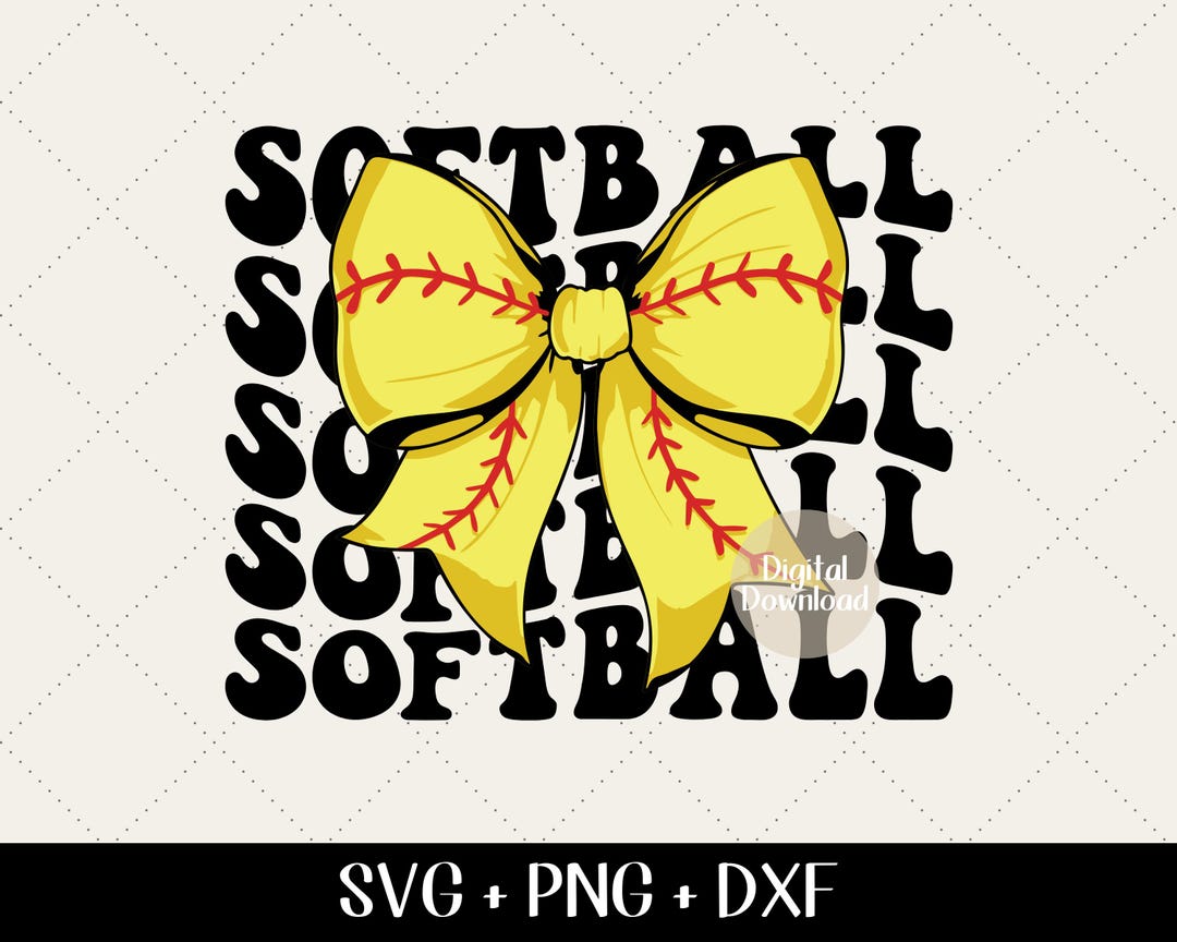 Retro Softball SVG PNG DXF - Sports Bow Cut File, Cute Softball Player ...