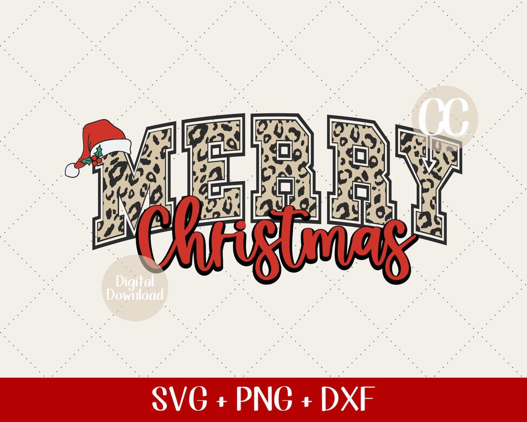 Christmas SVG - Merry Christmas Leopard Print SVG, Varsity Lettering ...