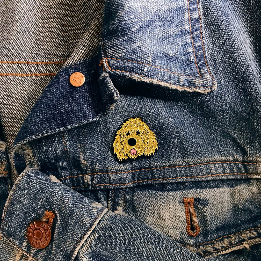 GLITTER Gold Doodle Dog Soft Enamel Lapel Pin - Etsy