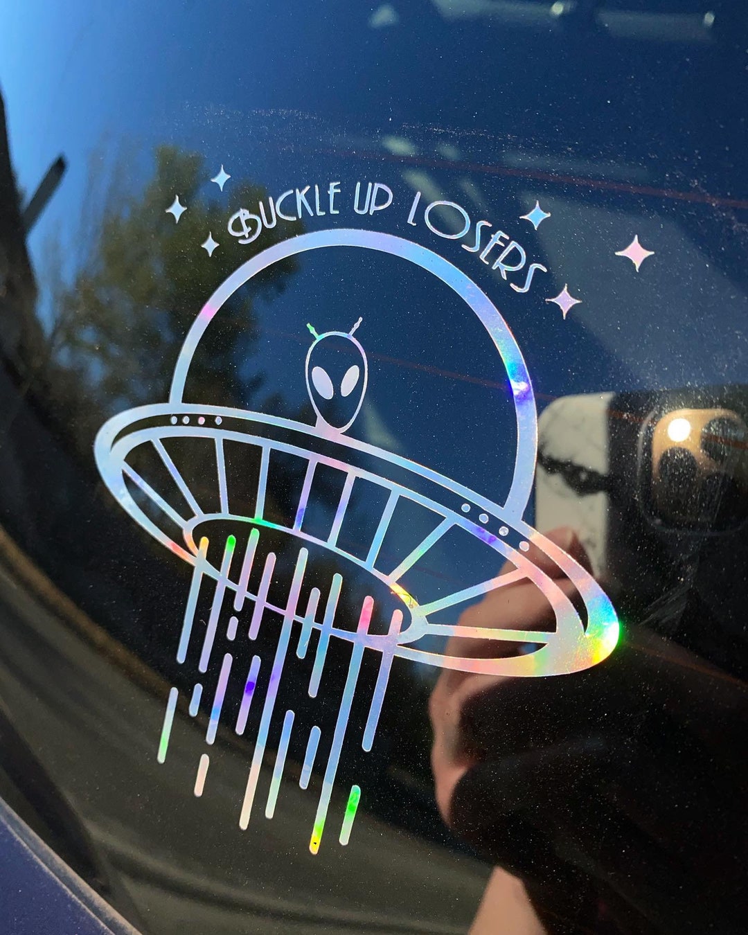 Buckle up Losers Sticker, Holographic Alien Car Decal, Alien Sticker ...