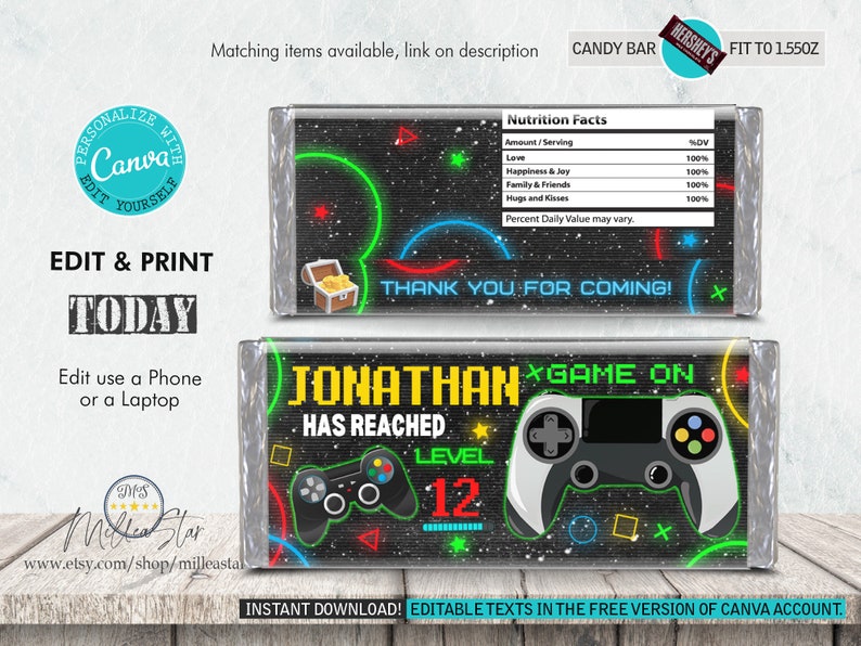 Video Game Birthday Candy Bar Wrapper Chocolate Wrapper - Etsy