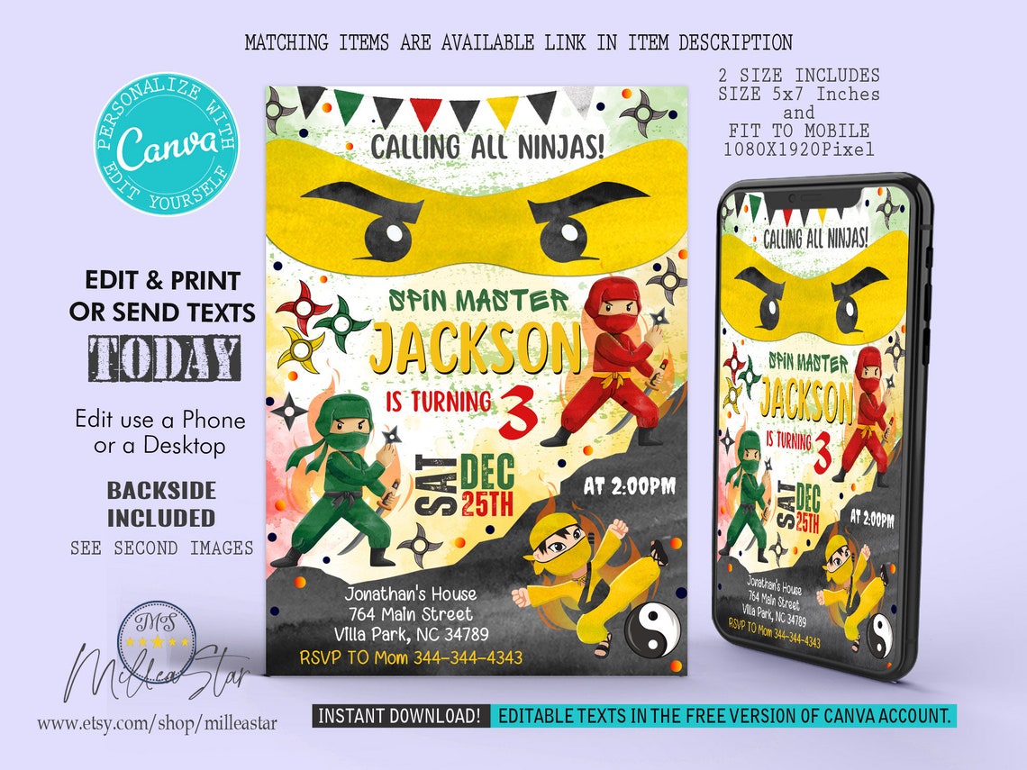 Ninja Birthday Invitation Birthday Party Invite Mobile - Etsy