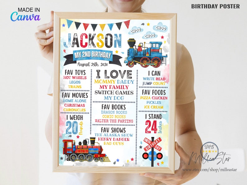 Train Birthday Sign Milestone Poster Chalkboard Birthday - Etsy