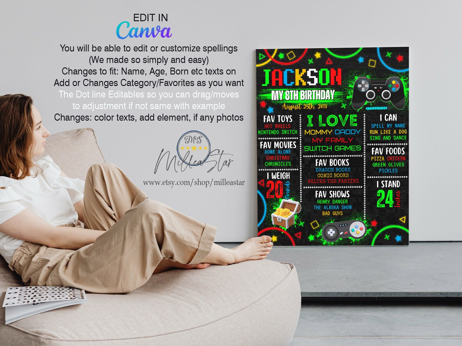 Video Game Birthday Sign, Milestone Poster, Chalkboard Birthday Poster ...