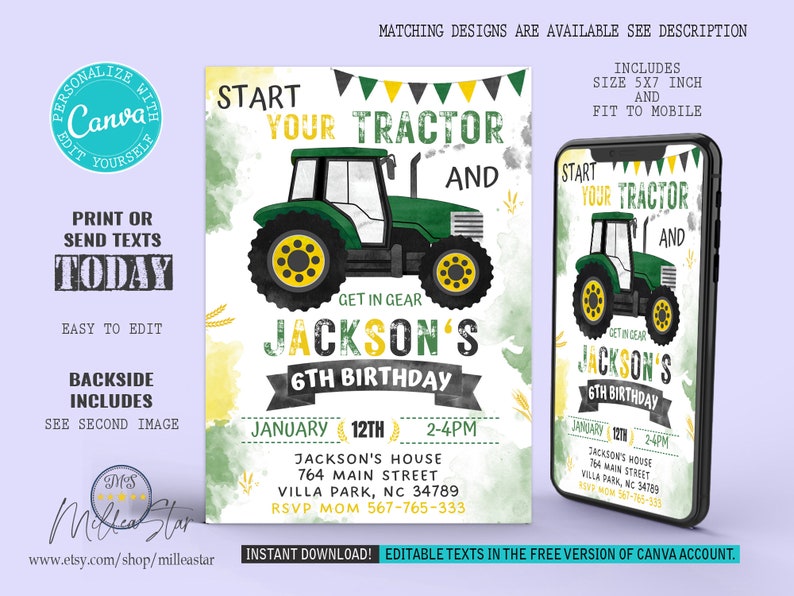 Tractor Invitation Tractor Invites Tractors Birthday Invite - Etsy