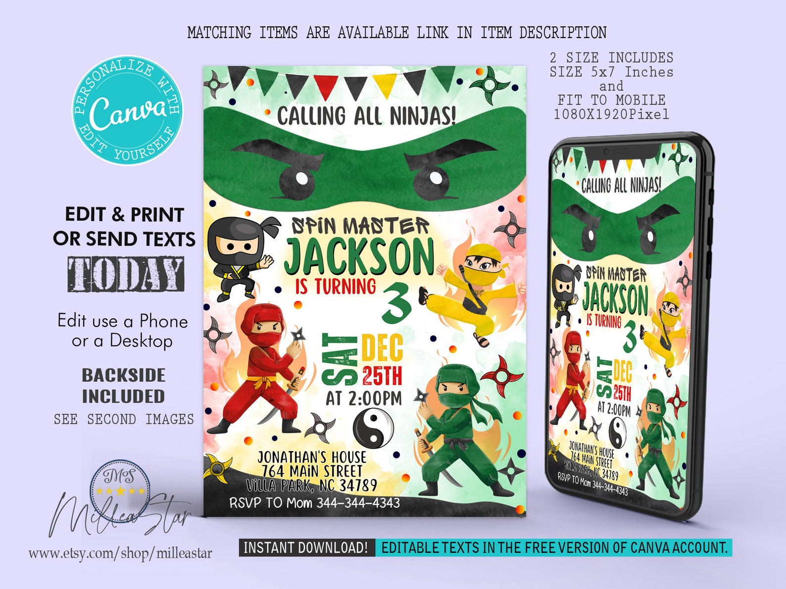 Ninja Birthday Invitation Birthday Party Invite Mobile - Etsy