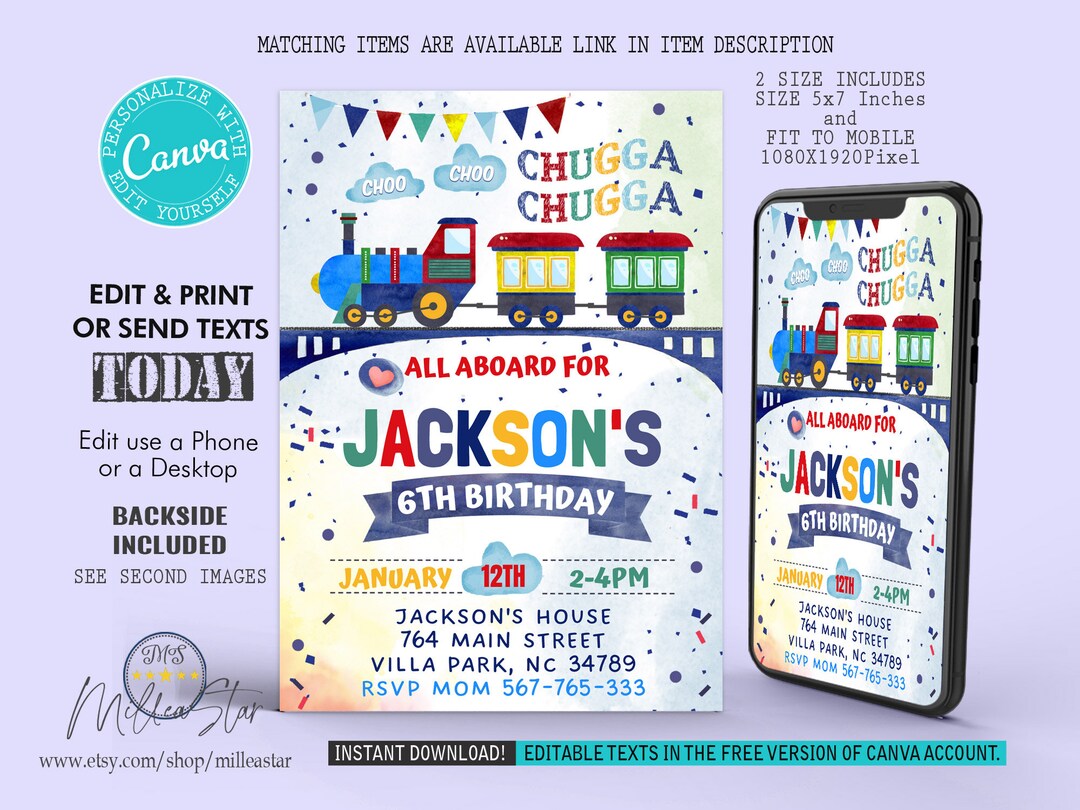 Train Birthday Invitation, Train Invites, Train Birthday, Train Party ...