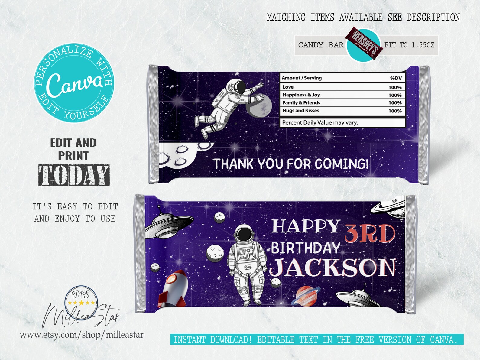 Outer Space Birthday Candy Bar Labels Chocolate Bar Wrappers | Etsy