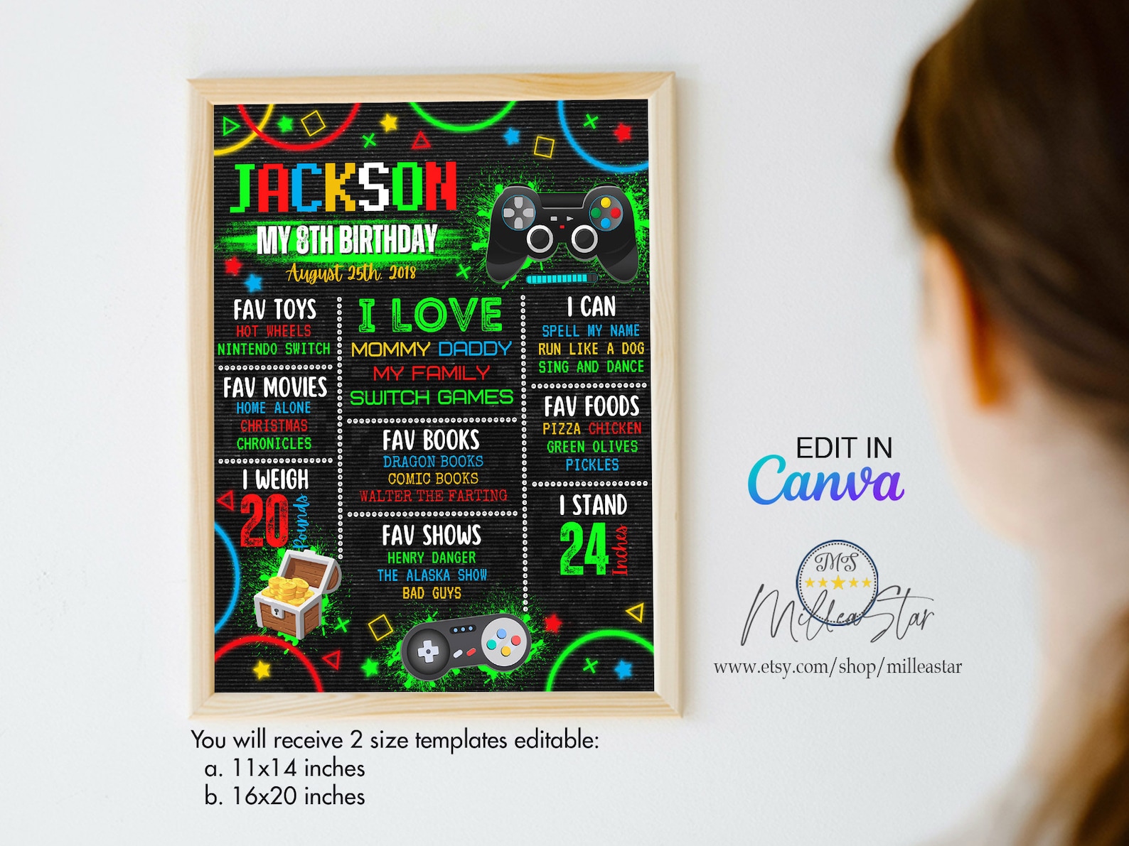 Video Game Birthday Sign, Milestone Poster, Chalkboard Birthday Poster ...
