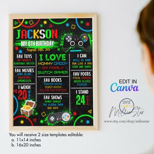 Video Game Birthday Sign, Milestone Poster, Chalkboard Birthday Poster ...
