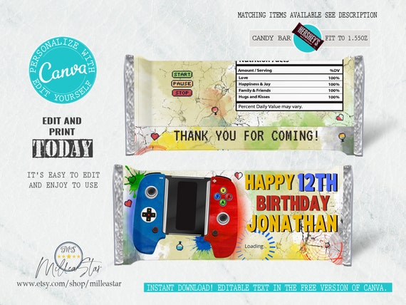 Video Game Birthday Candy Bar Wrappers Chocolate Bar | Etsy