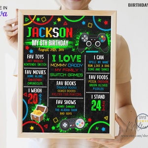Video Game Birthday Sign, Milestone Poster, Chalkboard Birthday Poster ...