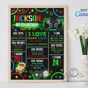 Video Game Birthday Sign, Milestone Poster, Chalkboard Birthday Poster ...