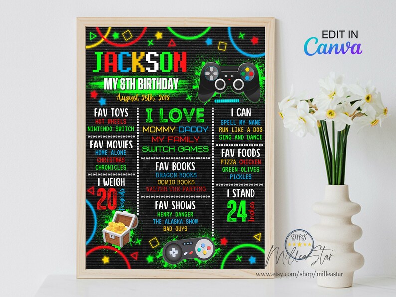 Video Game Birthday Sign Milestone Poster Chalkboard - Etsy