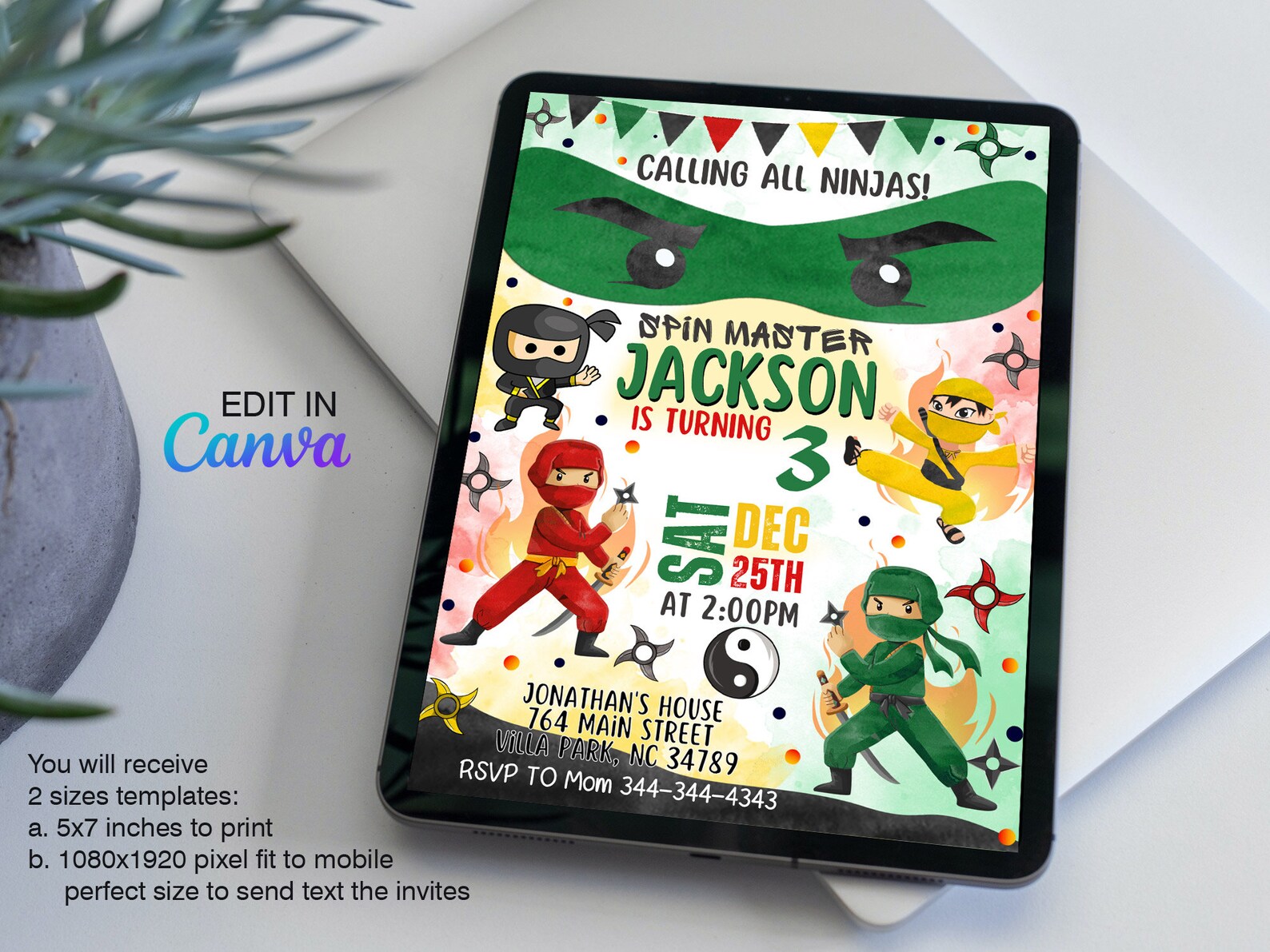 Ninja Birthday Invitation Birthday Party Invite Mobile - Etsy