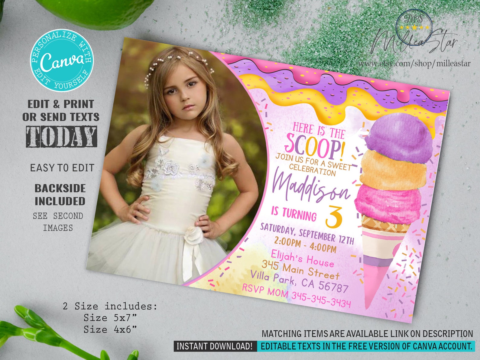 Ice Cream Invitation Ice Cream Invite Birthday Invitations - Etsy