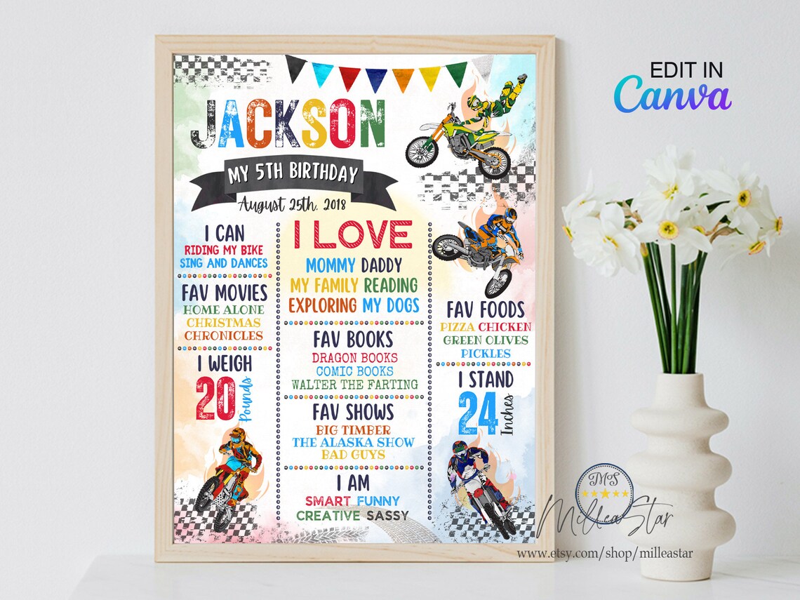 Dirt Bike Birthday Sign Milestone Poster Chalkboard Birthday - Etsy