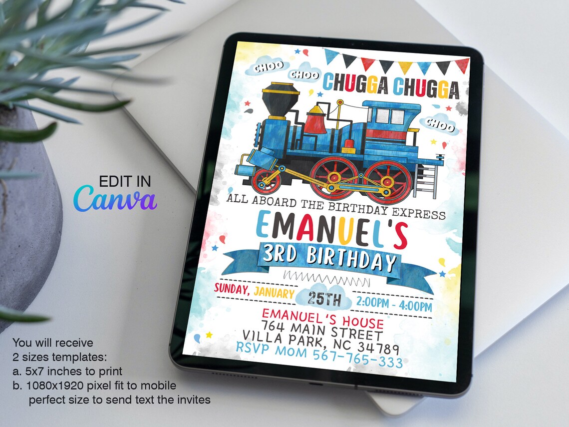 Train Birthday Invitation Train Invite Birthday Invitation - Etsy