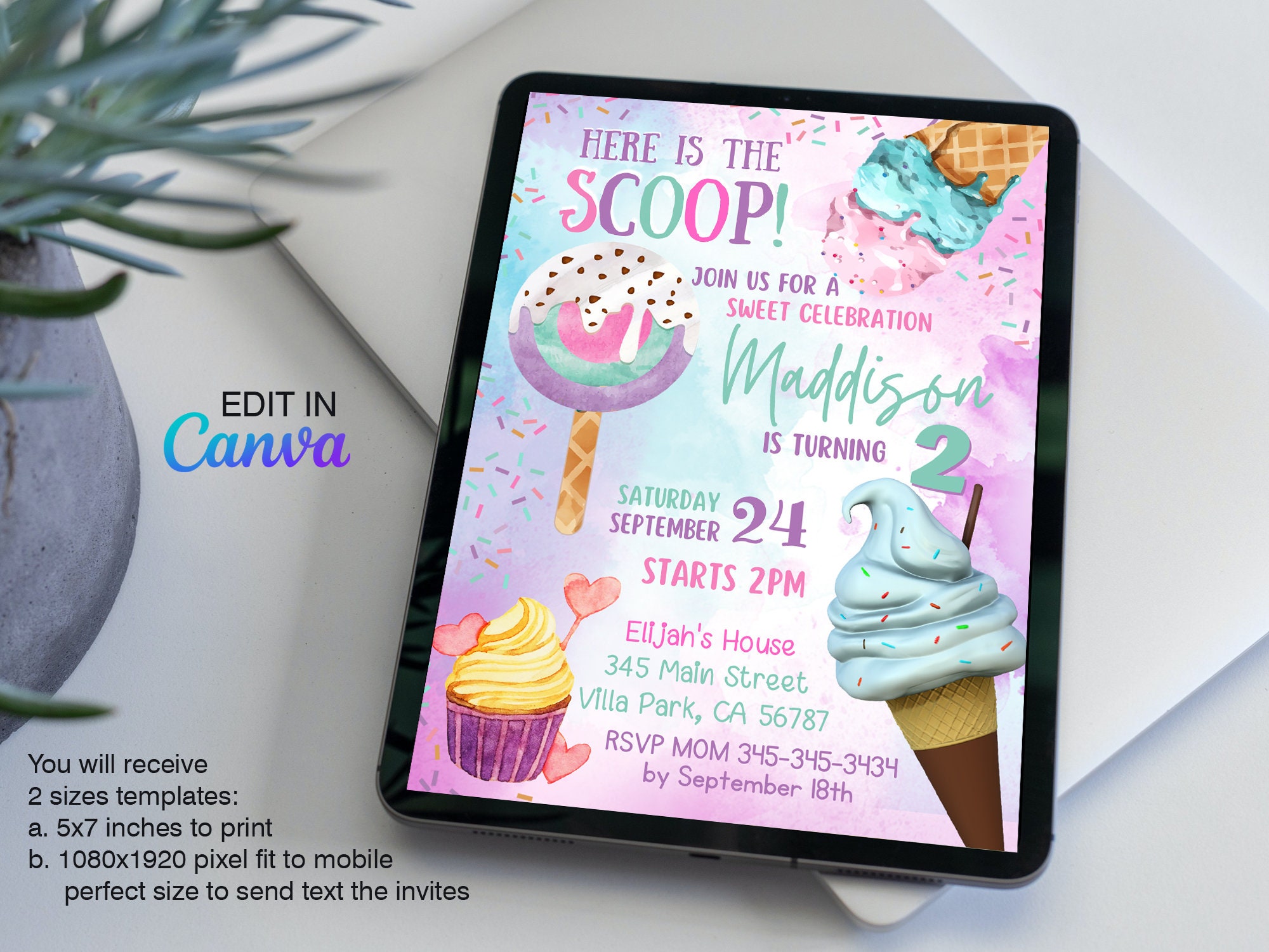 Ice Cream Invitation Ice Cream Invite Sweet Birthday - Etsy