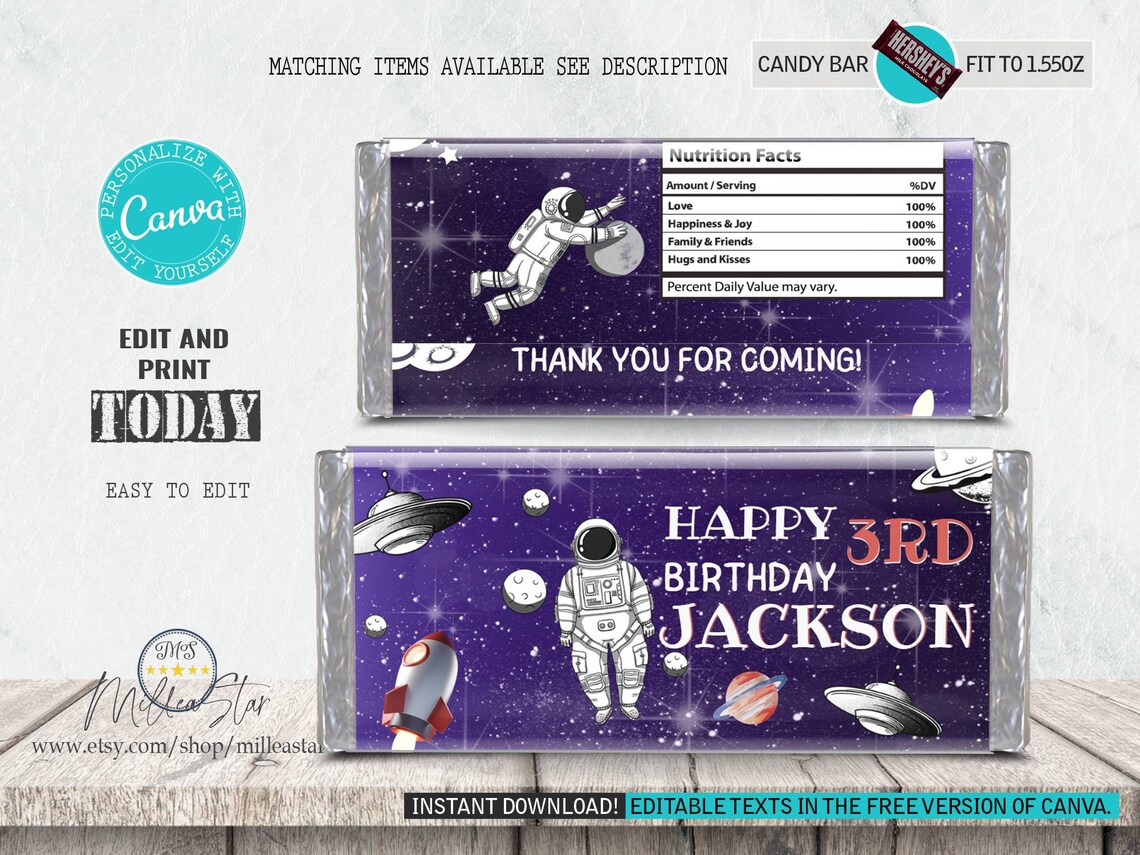 Outer Space Birthday Candy Bar Labels Chocolate Bar Wrappers - Etsy