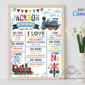Train Birthday Sign, Milestone Poster, Chalkboard Birthday Poster for ...