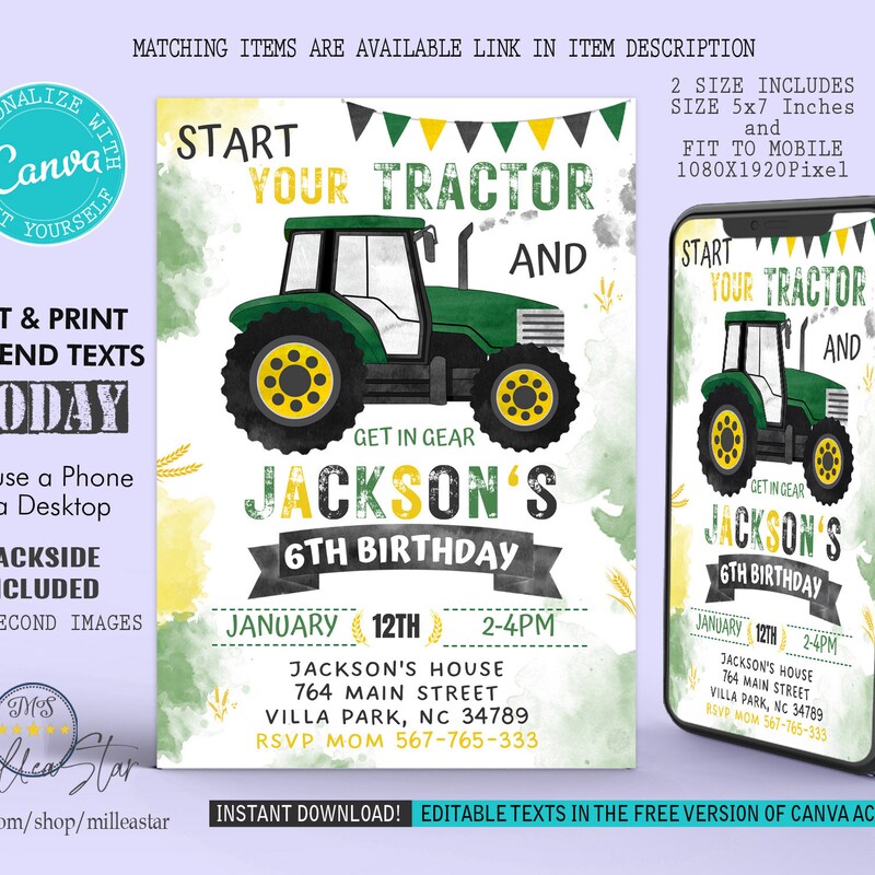 Tractor Invitations - Etsy