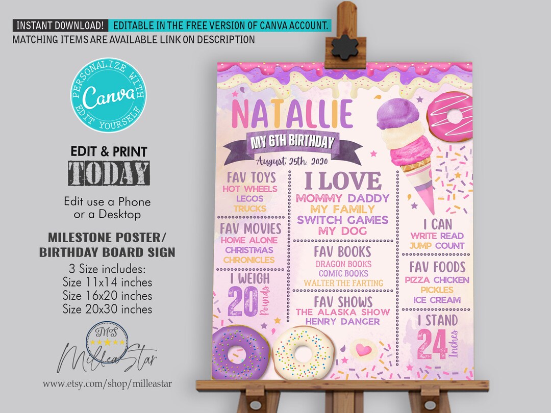 Ice Cream Birthday Sign, Milestone Poster, Chalkboard Birthday Poster ...
