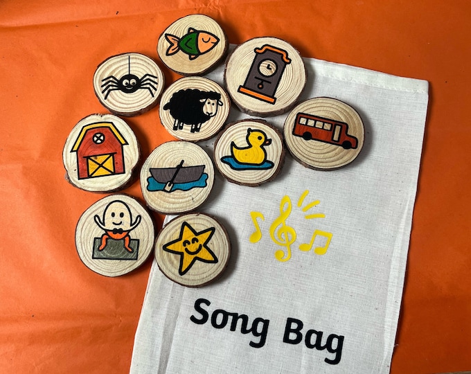 Nursery Rhyme Song Bag - Handmade Wooden Log Slices - Etsy UK