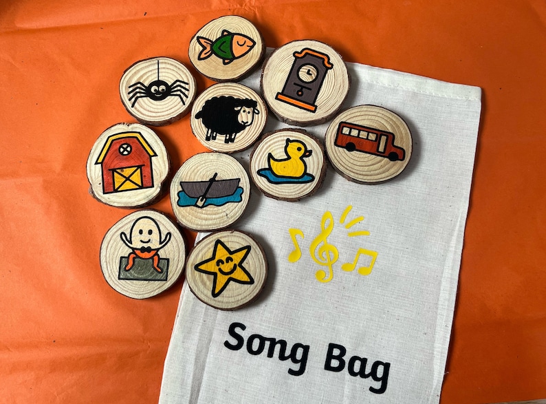 Nursery Rhyme Song Bag - Handmade Wooden Log Slices - Etsy UK