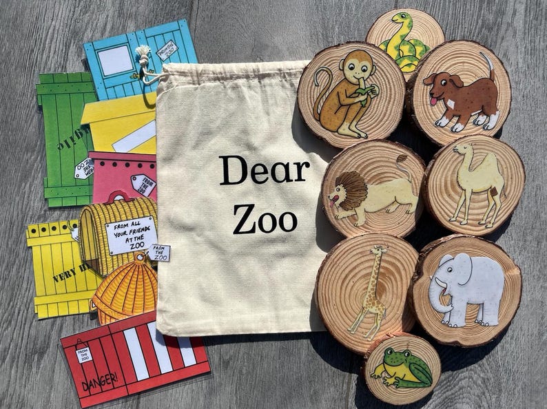 Dear Zoo Story Sack - Handmade Log Slices - Etsy UK