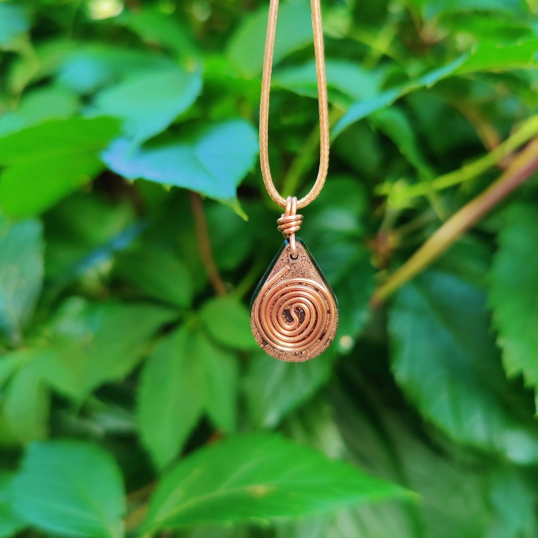 Shungite Copper Coil Spiral Tear Drop Orgonite Pendant, EMF Protection ...