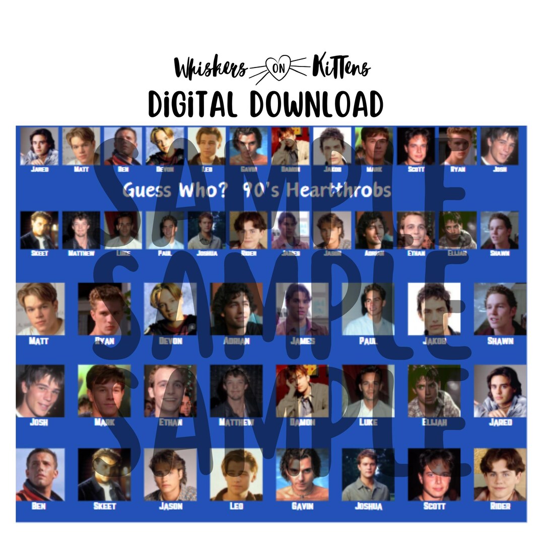 Guess Who Game Board | 90's Heartthrobs | Hot Guys for the 90's ...