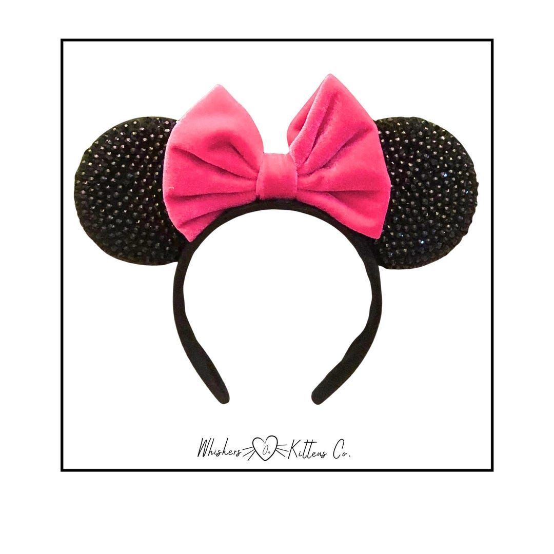 Black Crystal Mouse Ears Headband With Pink Velvet Bow - Etsy