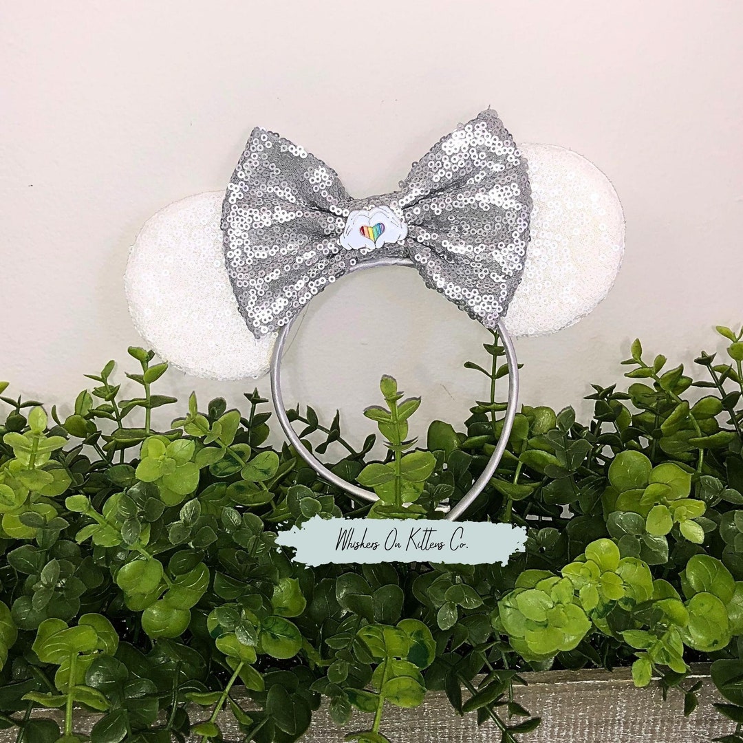 LGBT Pride Mickey Mouse Silver Sequin Bow Mouse Ears Headband Clearance ...
