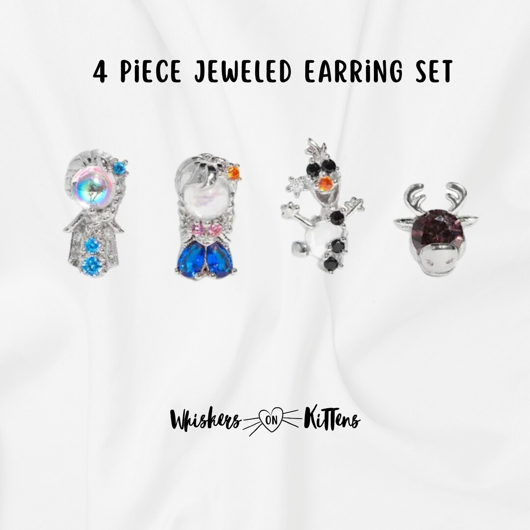 Jeweled Miniature Stud Character Earrings Set of 4 Pieces Frozen Stud ...