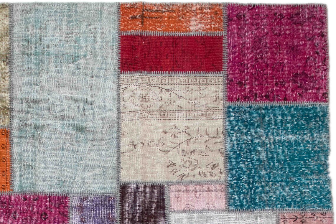 Patchwork Overdyed Rug Runner, 6'6" X 9'10" (200 Cm X 300 Cm) Vintage ...