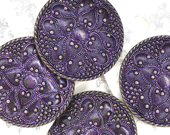 Set of 4, Cast Metal, Antique Reproduction Buttons-ar-375- Purple Over ...