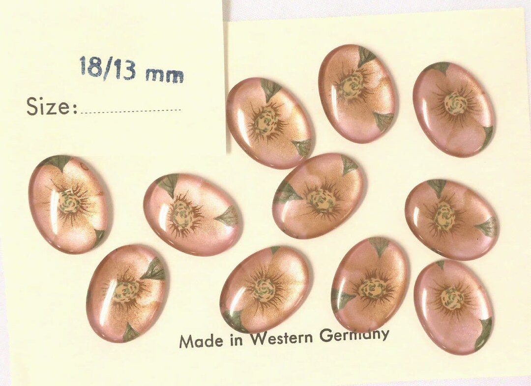 10 Pcs. of 18 X 13mm, Glass, Oval, Dogwood Flower Buttons- VB -107 ...