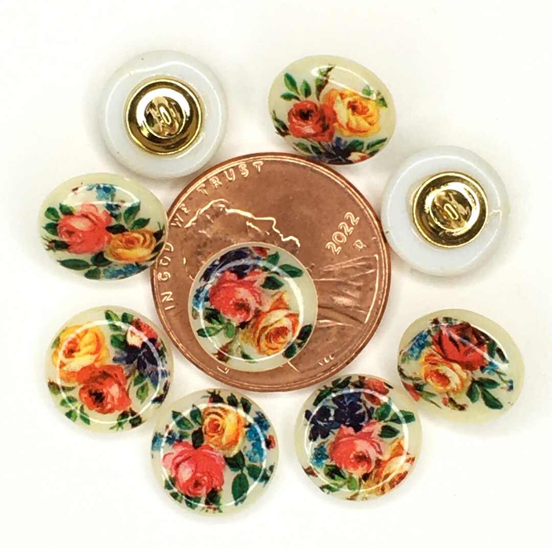 10mm Round, Floral Glass Cabochons or Buttons VB 54 - Etsy