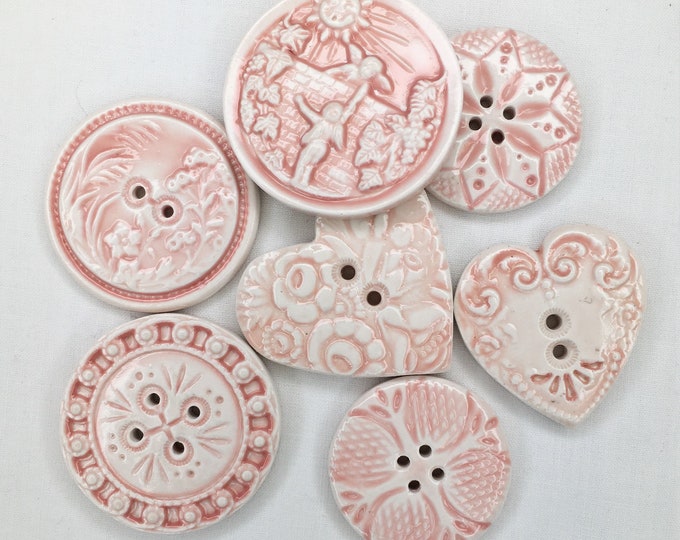 7 Pc. Assortment of Pink and White, Art Stone Buttons-#39 - Etsy